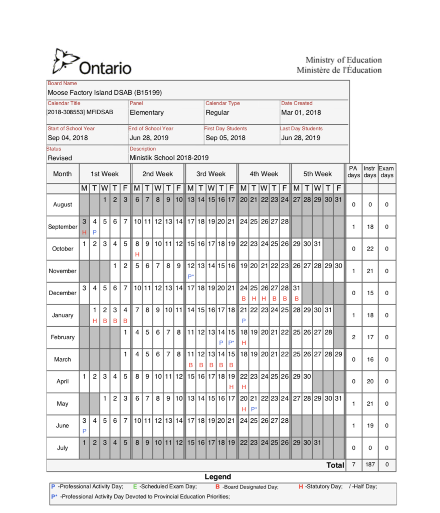 2018-2019 School Year Calendar