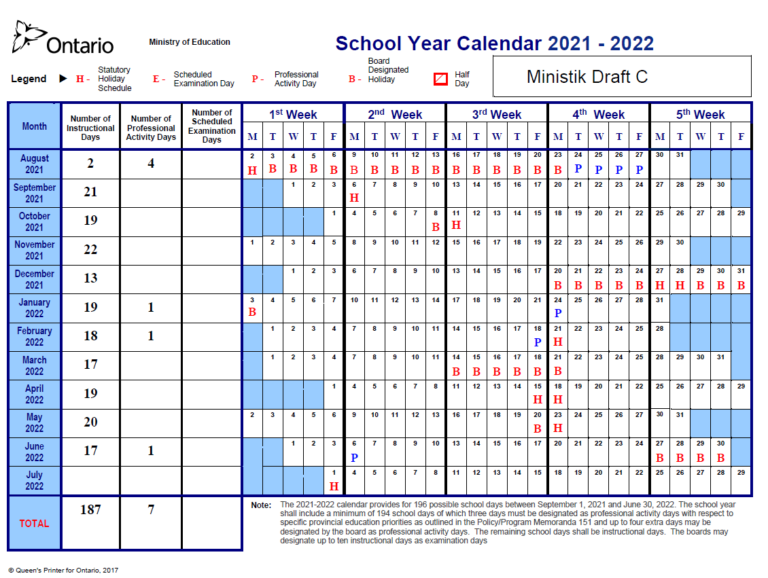 Ministik School Year Calendar 2021-2022 survey #2 drafts